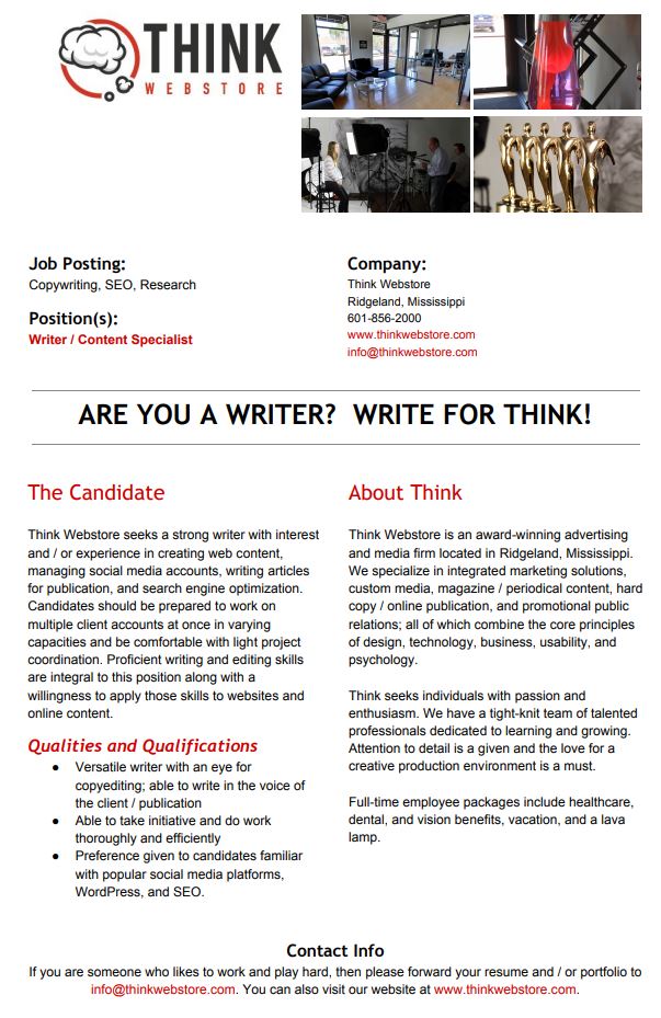 Think Job Opening | Designing Creative Graphics and Websites in Jackson ...